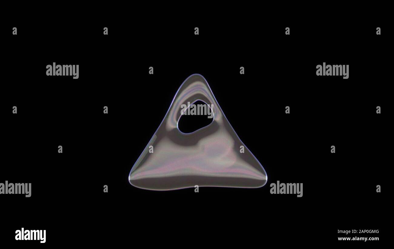 3D rendering of distorted transparent soap bubble in shape of symbol of ...