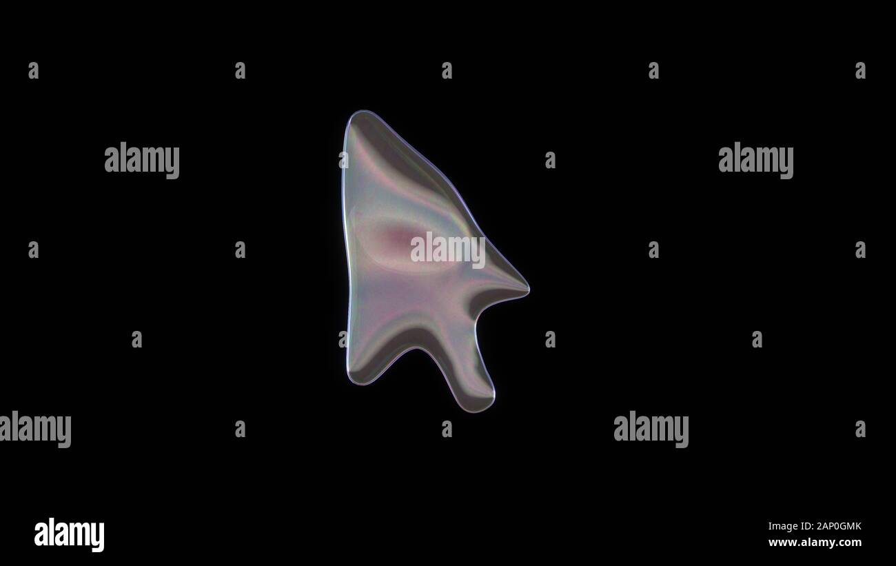 3D rendering of distorted transparent soap bubble in shape of symbol of ...