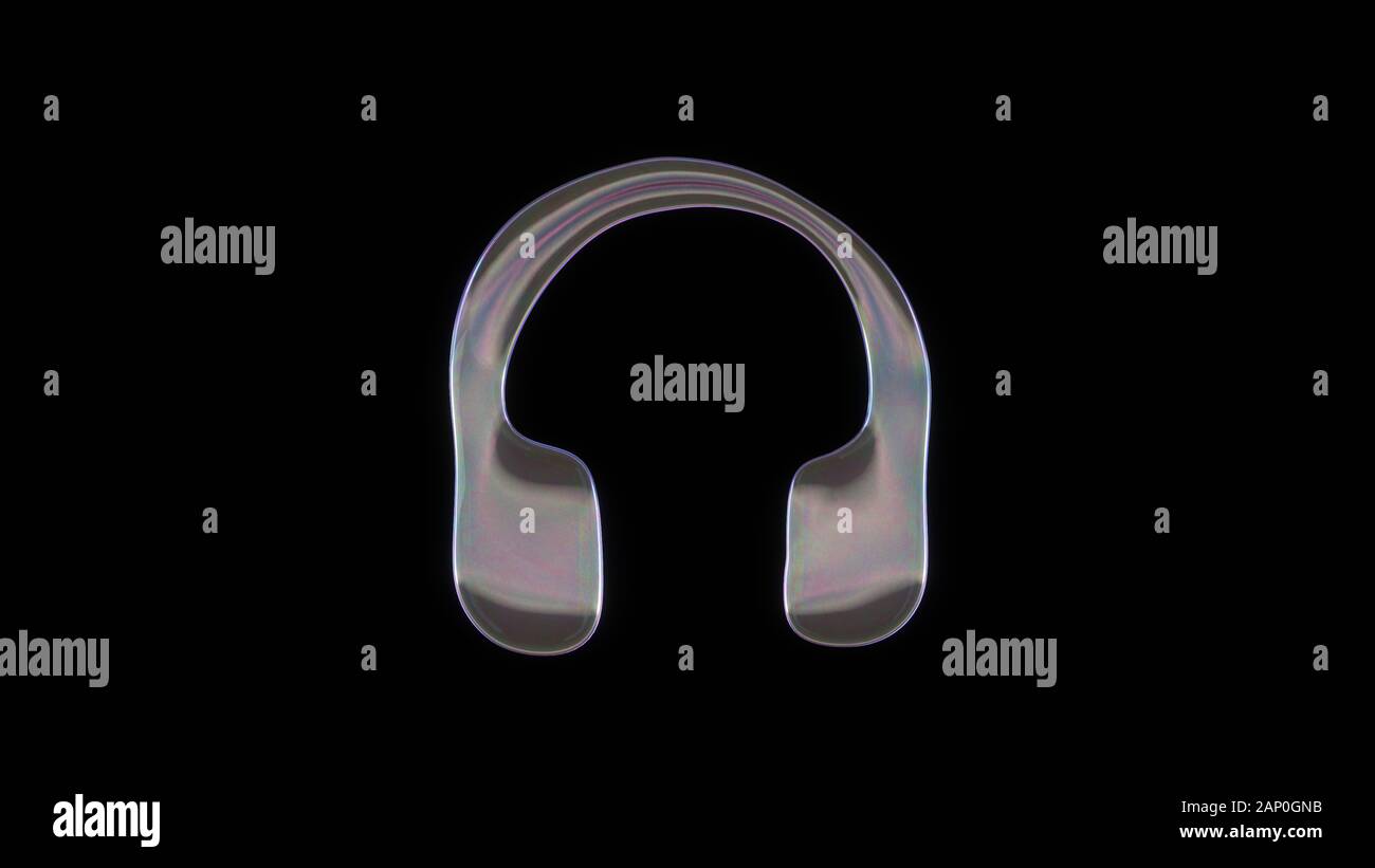 3D rendering of distorted transparent soap bubble in shape of symbol of ...