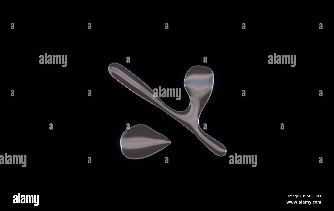 3D rendering of distorted transparent soap bubble in shape of symbol of ...