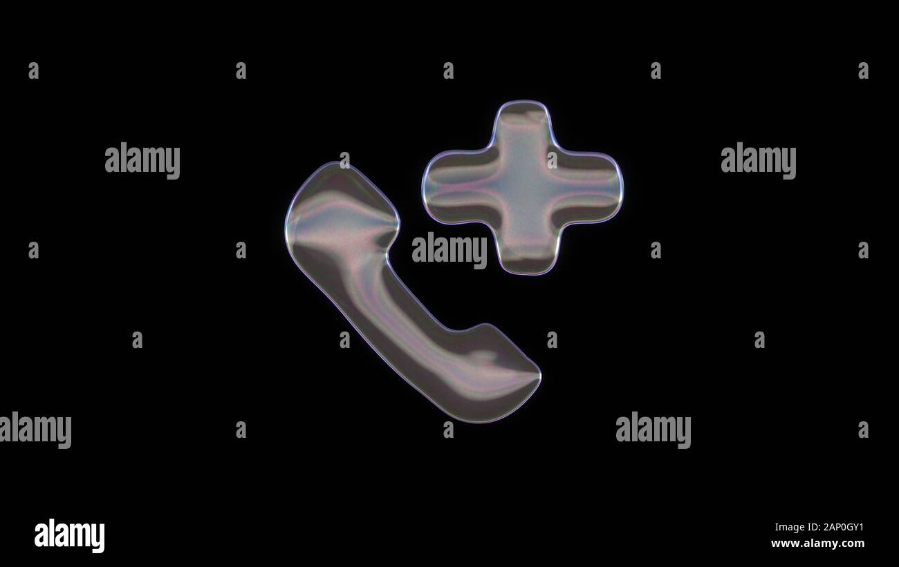 3D rendering of distorted transparent soap bubble in shape of symbol of ...