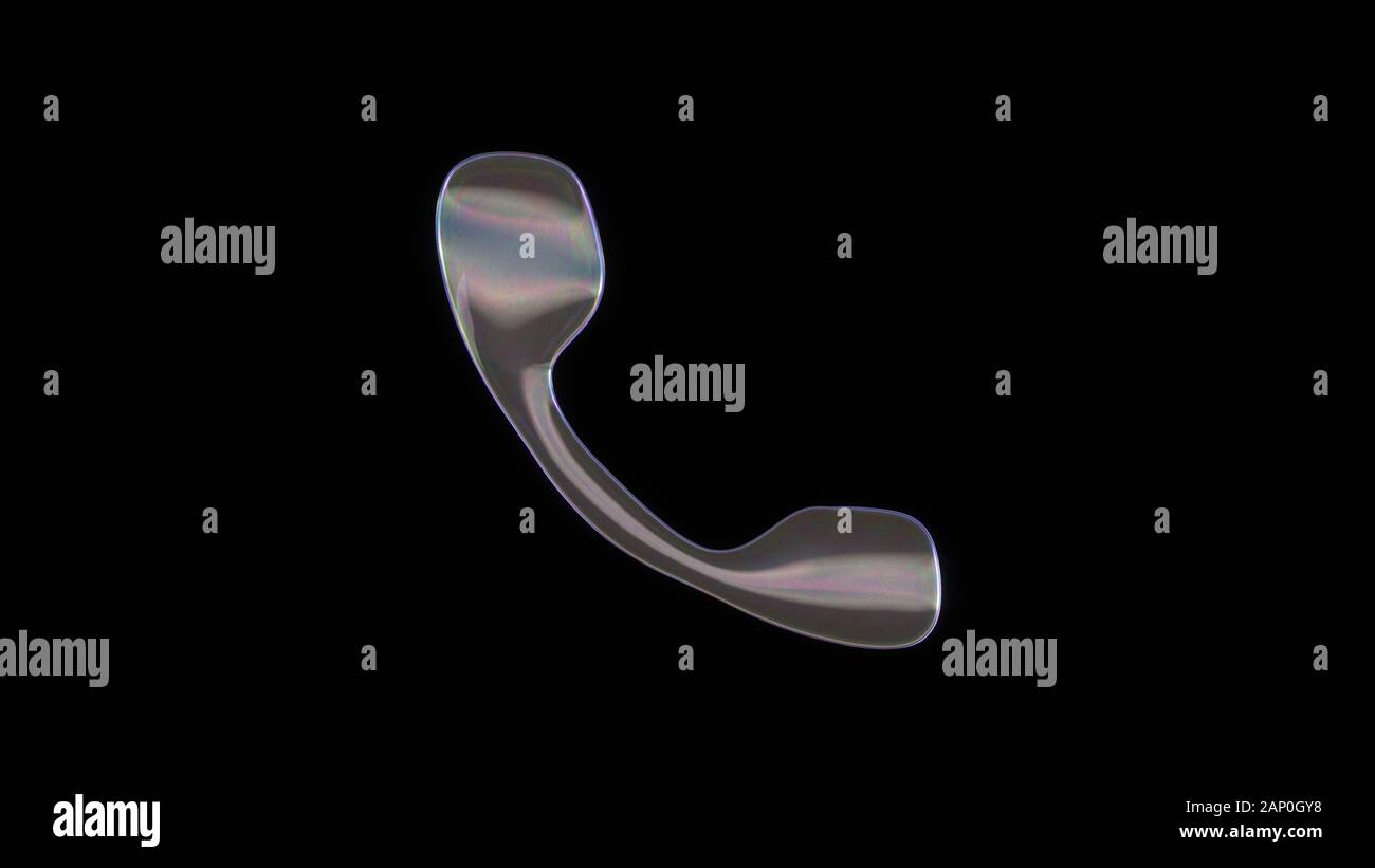 3D rendering of distorted transparent soap bubble in shape of symbol of ...