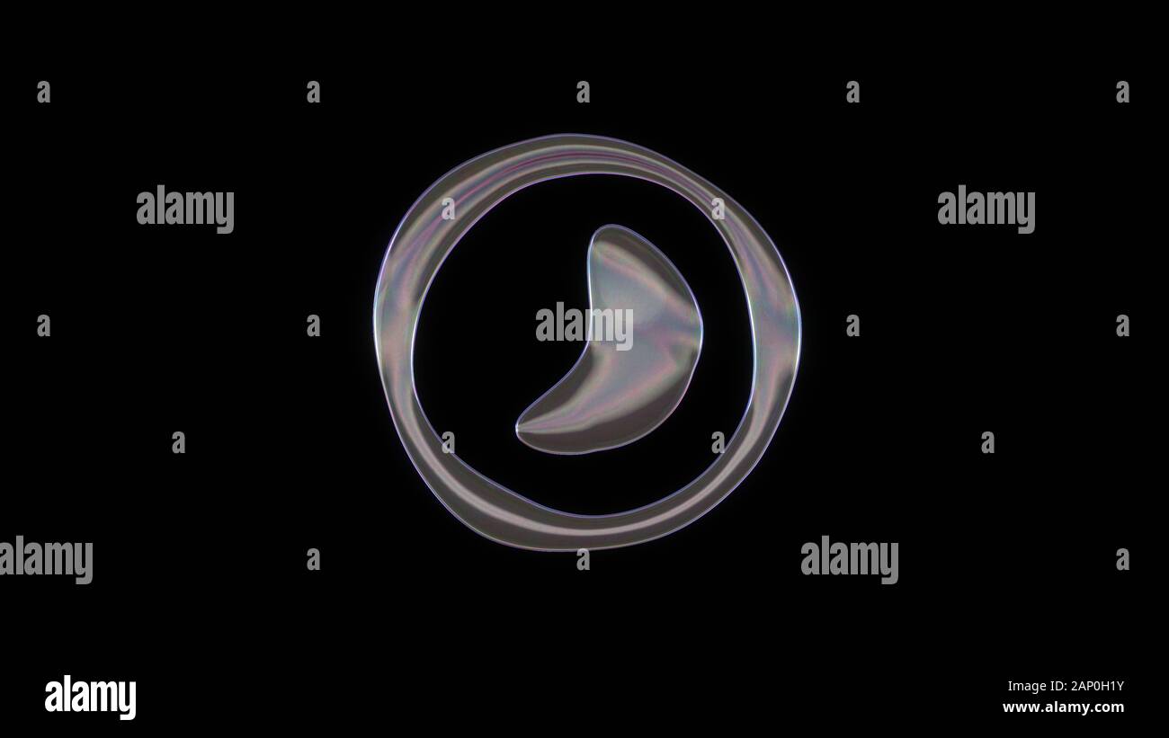3D rendering of distorted transparent soap bubble in shape of symbol of ...