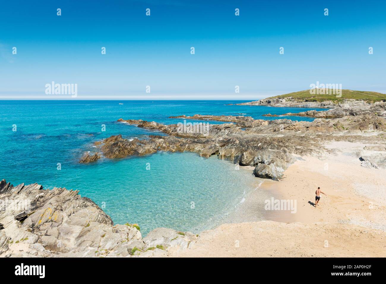 Beautiful blue sea at Little Fistral in Newquay in Cornwall Stock Photo ...