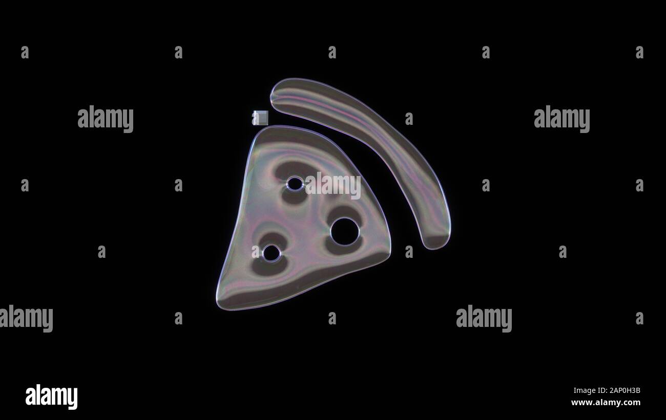 3D rendering of distorted transparent soap bubble in shape of symbol of ...