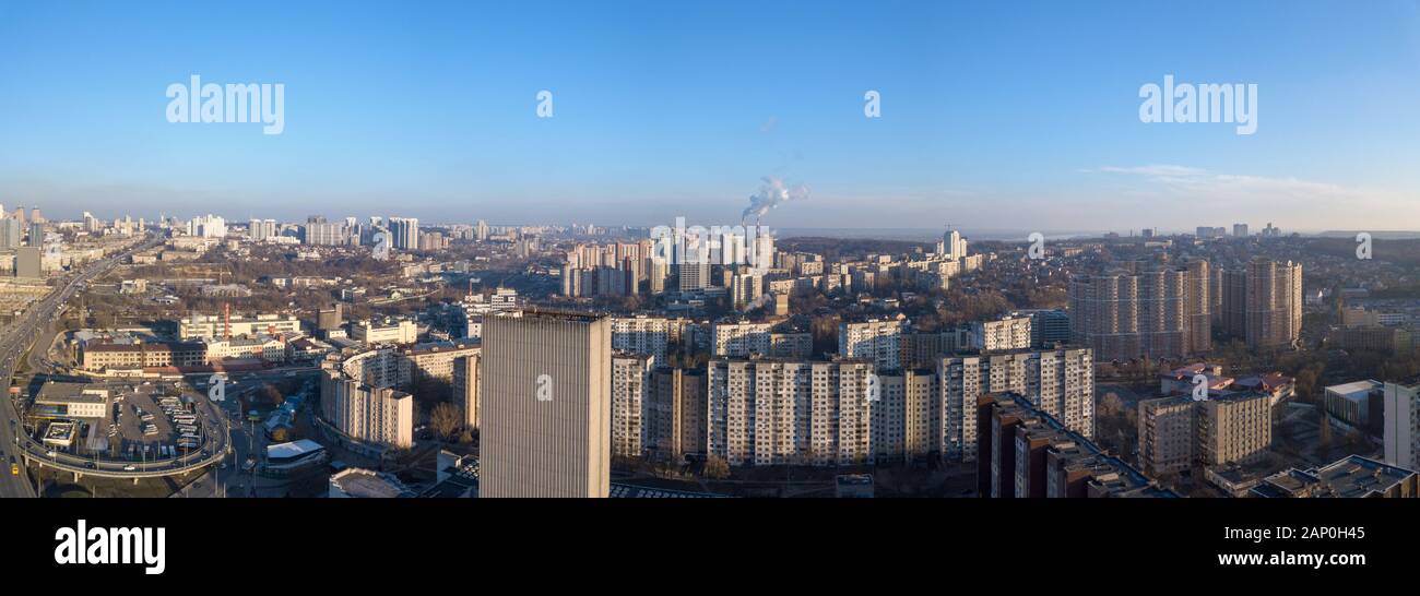 Panoramic view from drone of city landscape with buildings Stock Photo ...