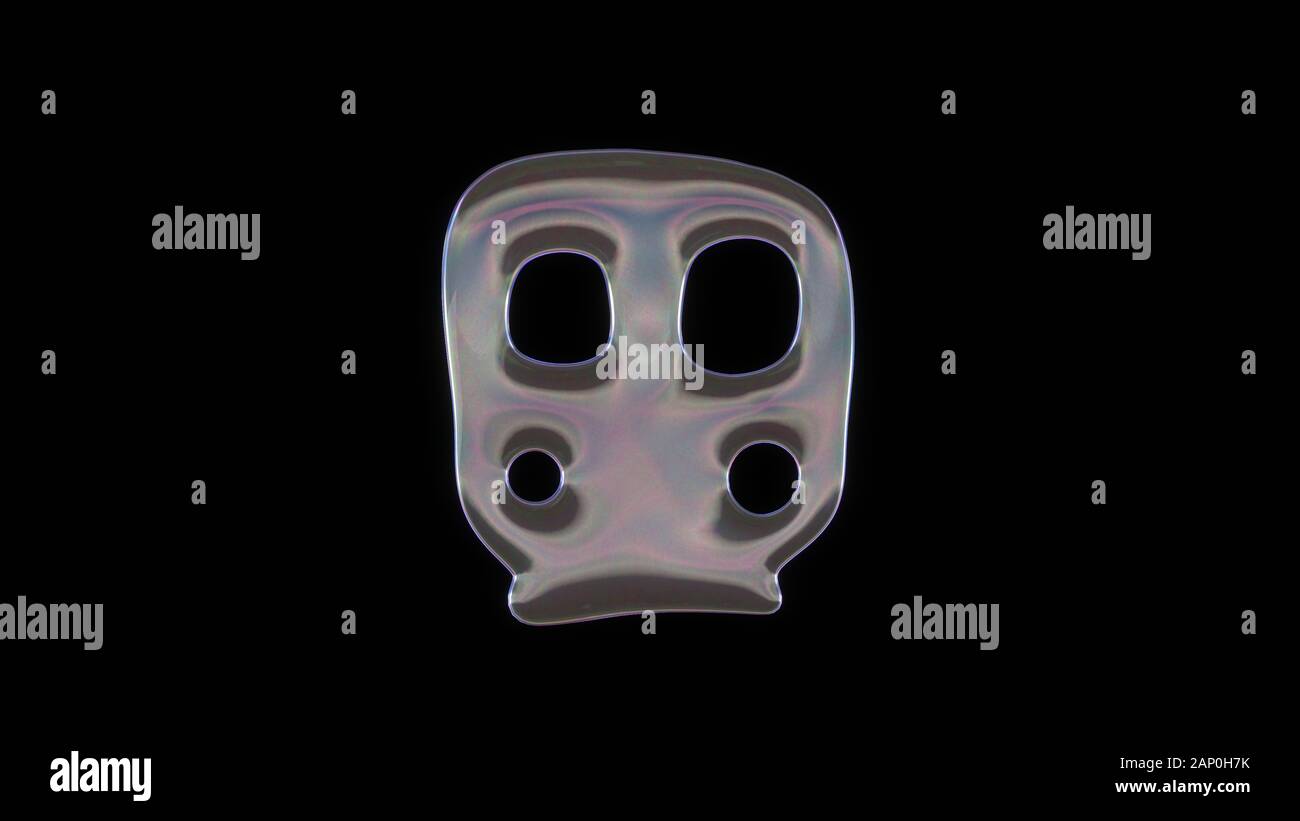 3D rendering of distorted transparent soap bubble in shape of symbol of ...