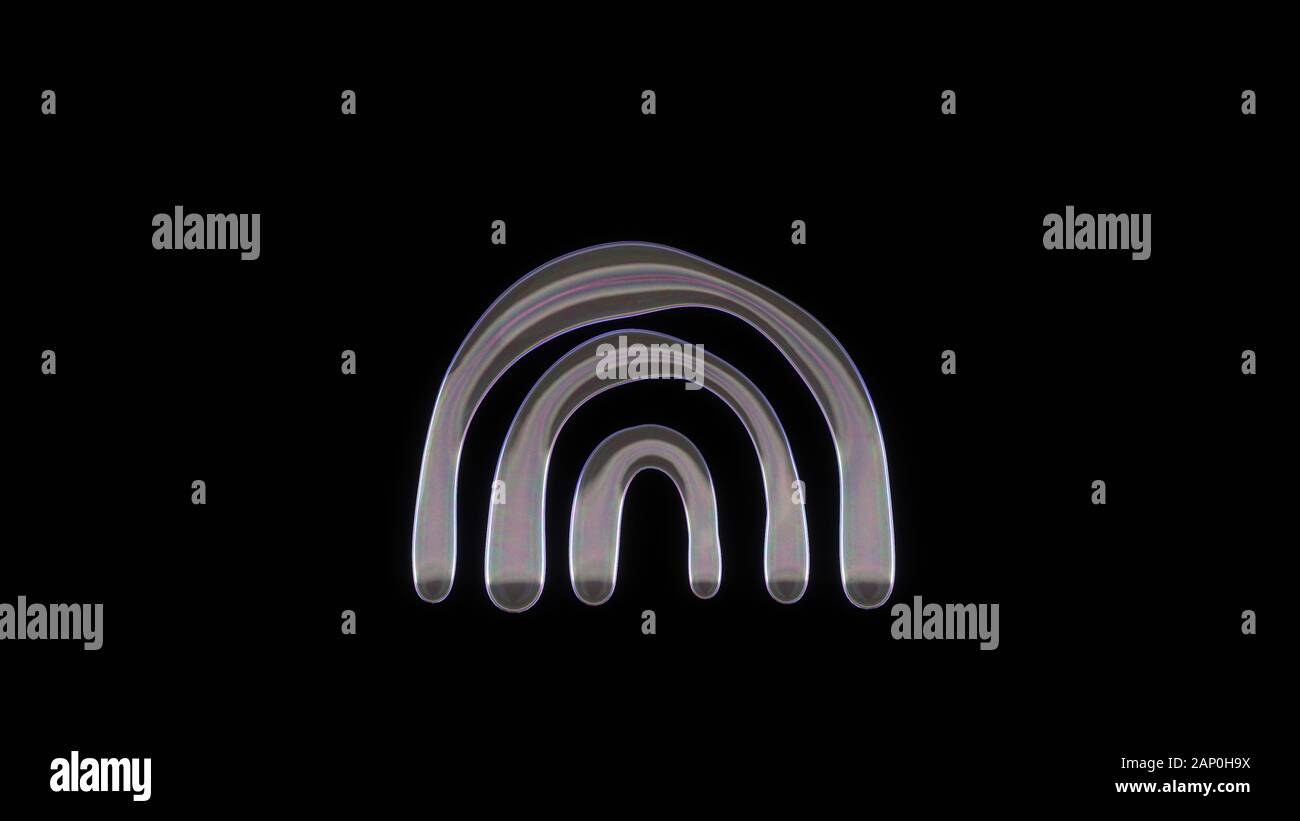 3D rendering of distorted transparent soap bubble in shape of symbol of ...