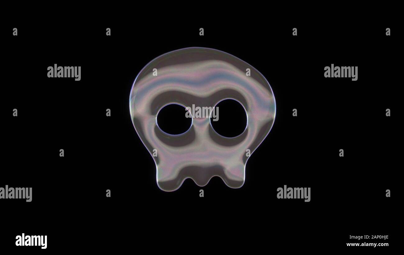 3D rendering of distorted transparent soap bubble in shape of symbol of ...