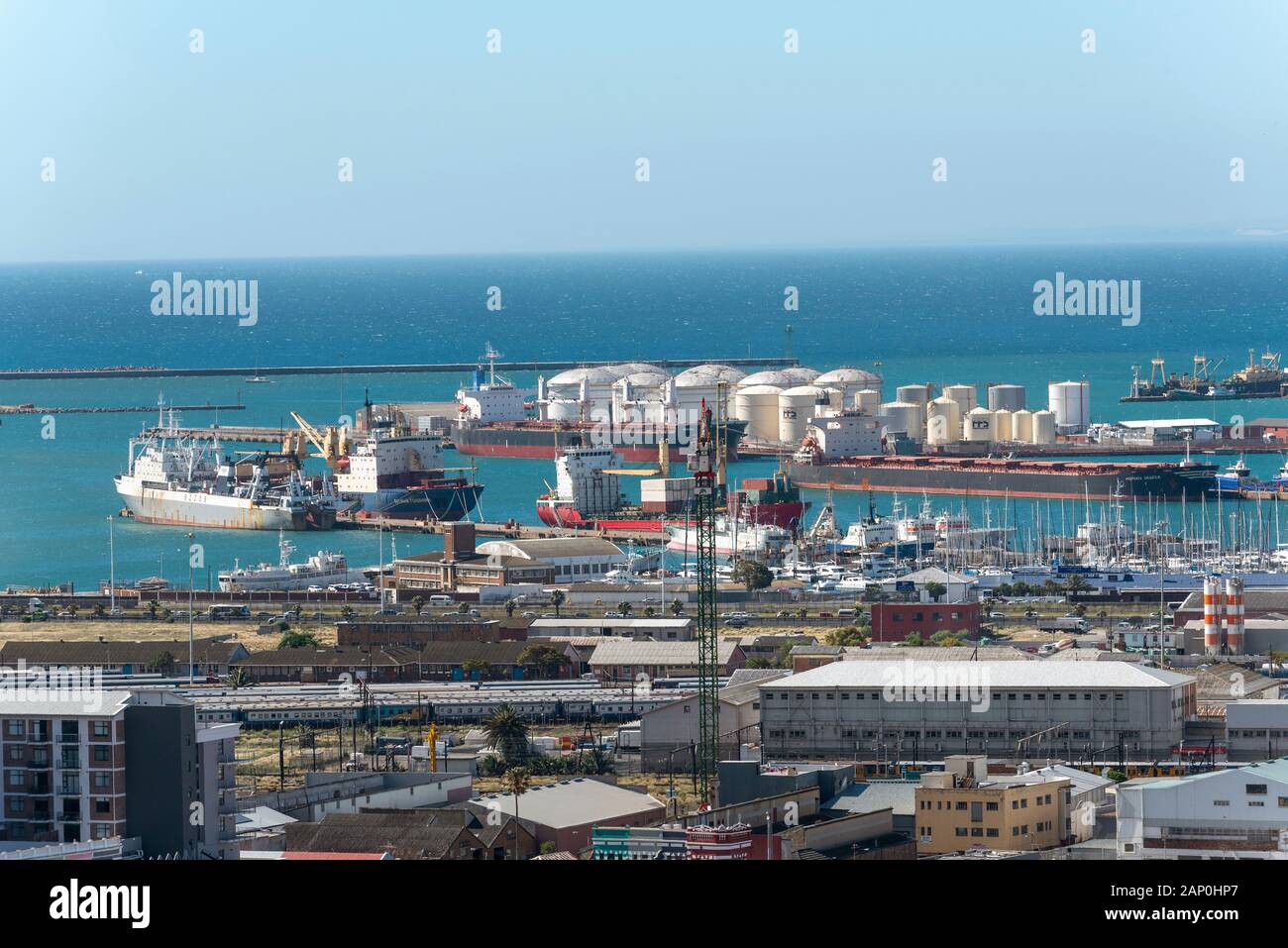 Cape Town docks. December 2019. An overview of Cape Town port and docks ...