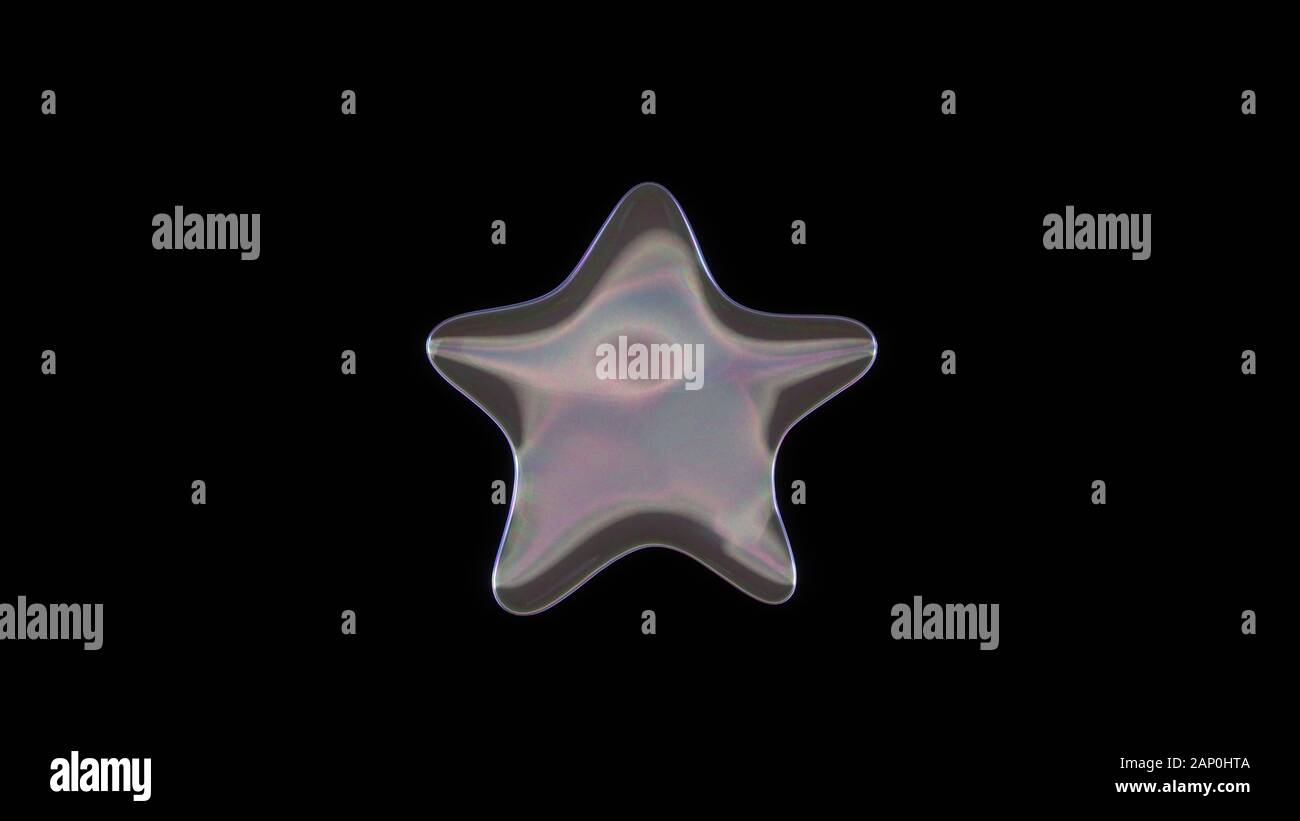 3D rendering of distorted transparent soap bubble in shape of symbol of ...