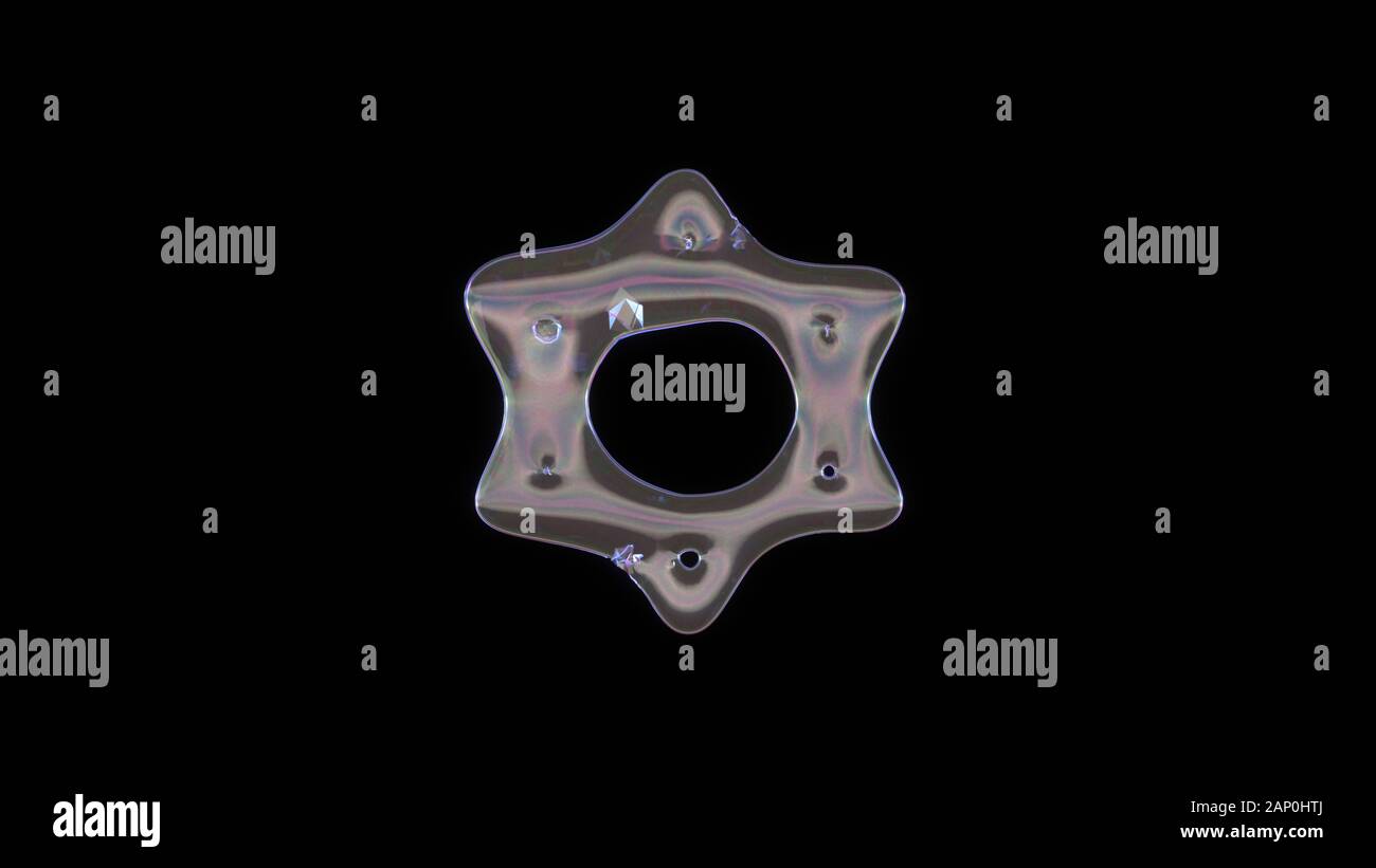 3D rendering of distorted transparent soap bubble in shape of symbol of ...