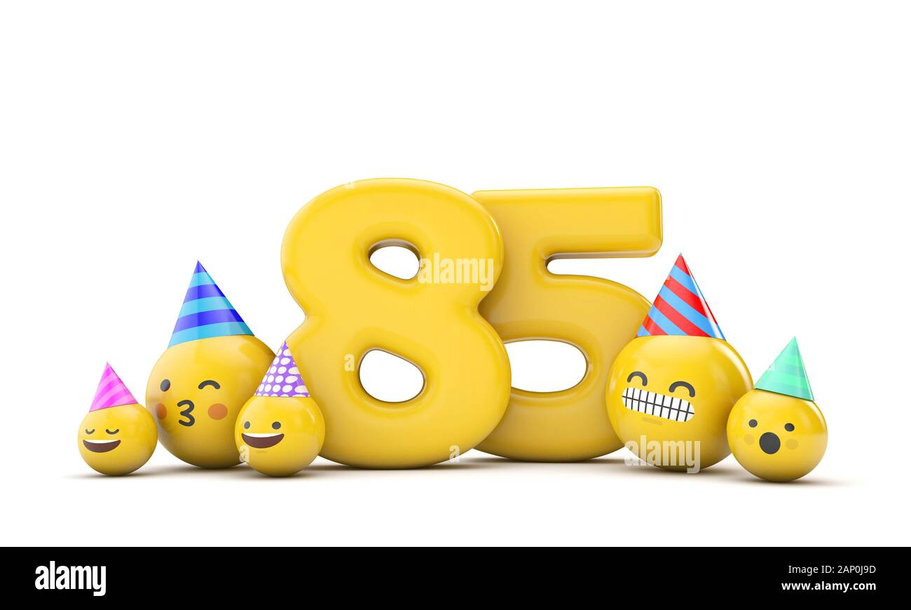 Number 85 emoji birthday party celebration. 3D Render Stock Photo - Alamy