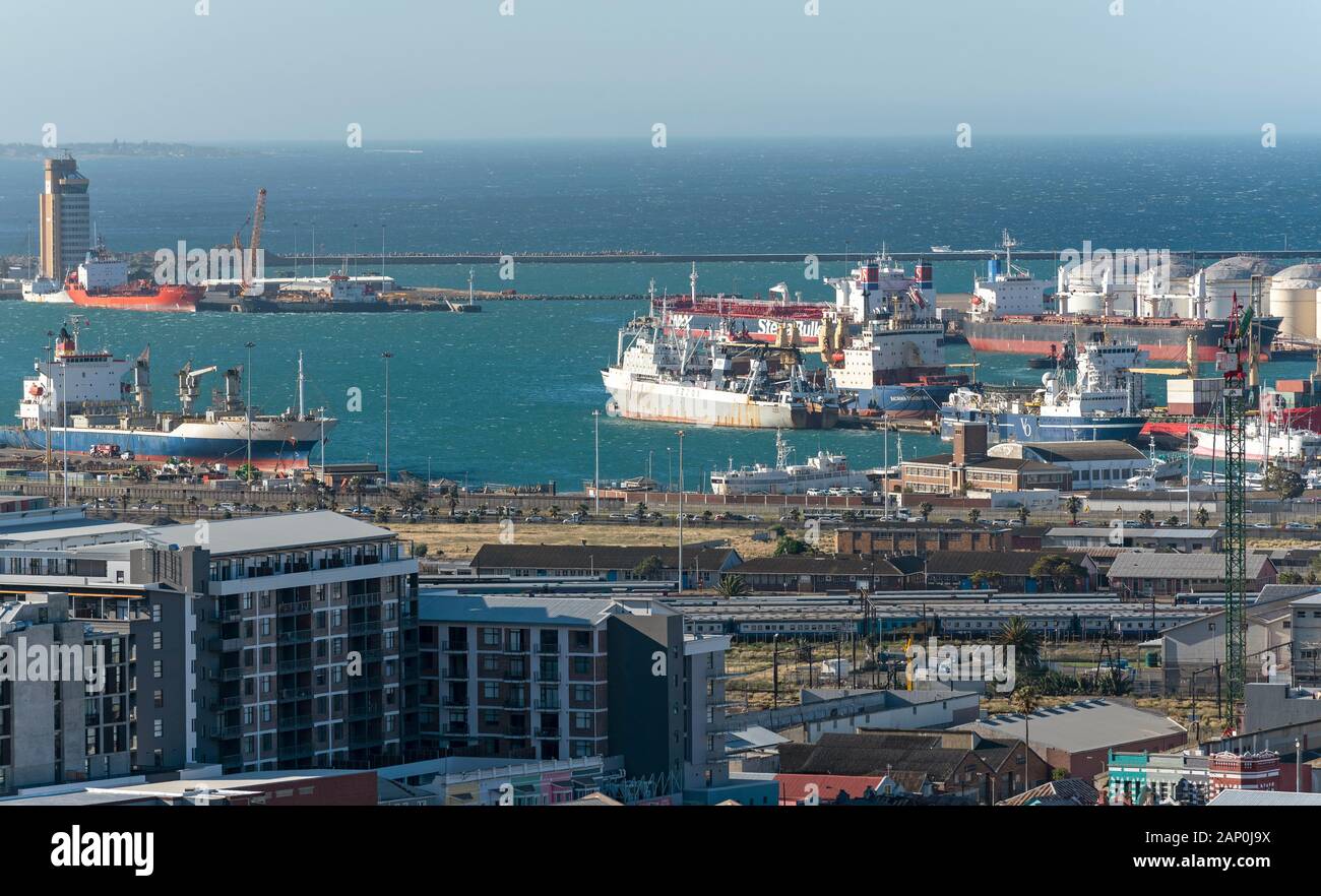 Cape Town docks. December 2019. An overview of Cape Town port and docks ...
