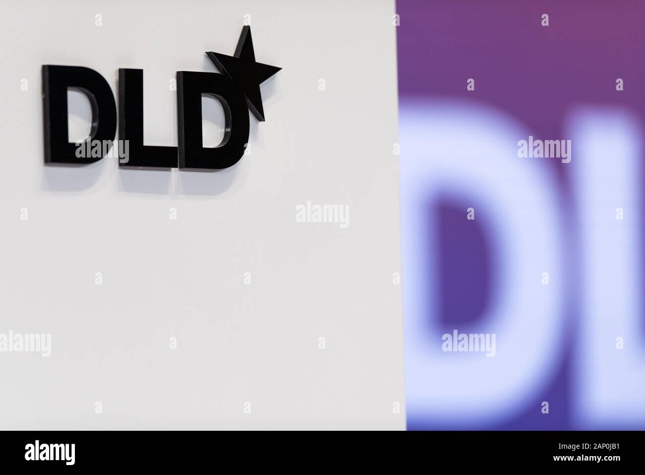 Munich, Germany. 20th Jan, 2020. The logo of the DLD can be seen on ...