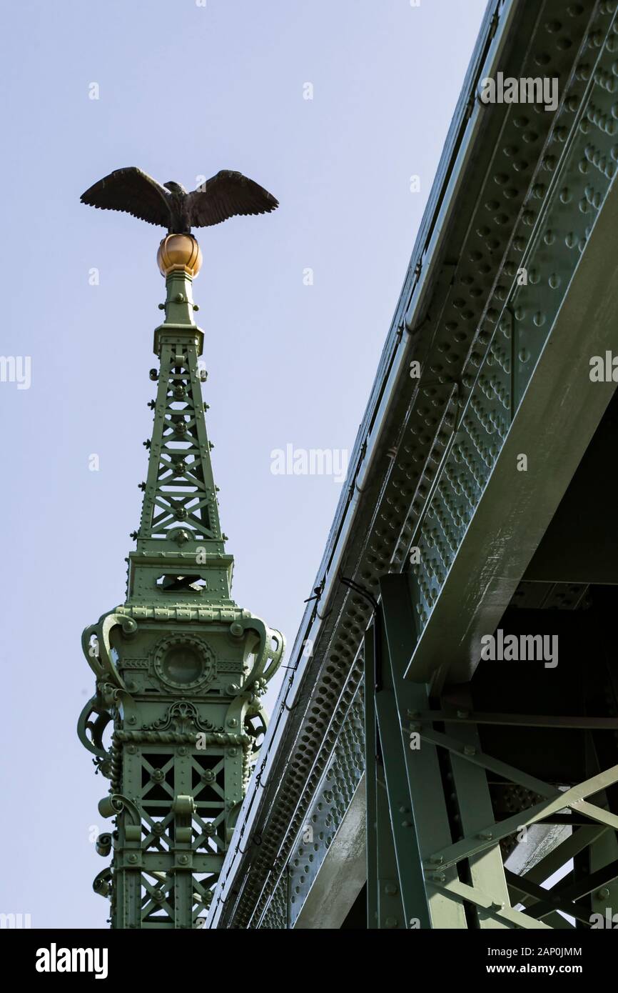 Metal parts of the rivet joints and bolts of the bridge construction ...