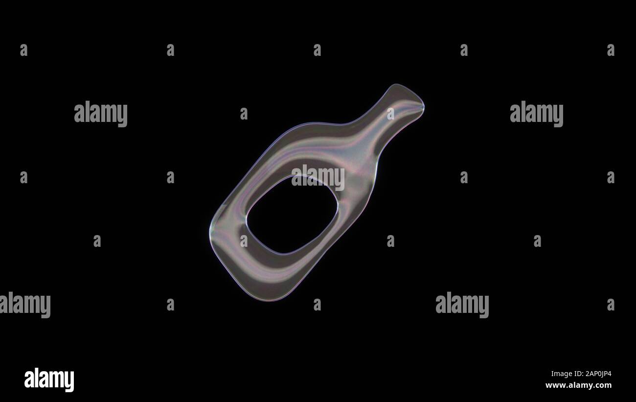 3D rendering of distorted transparent soap bubble in shape of symbol of ...