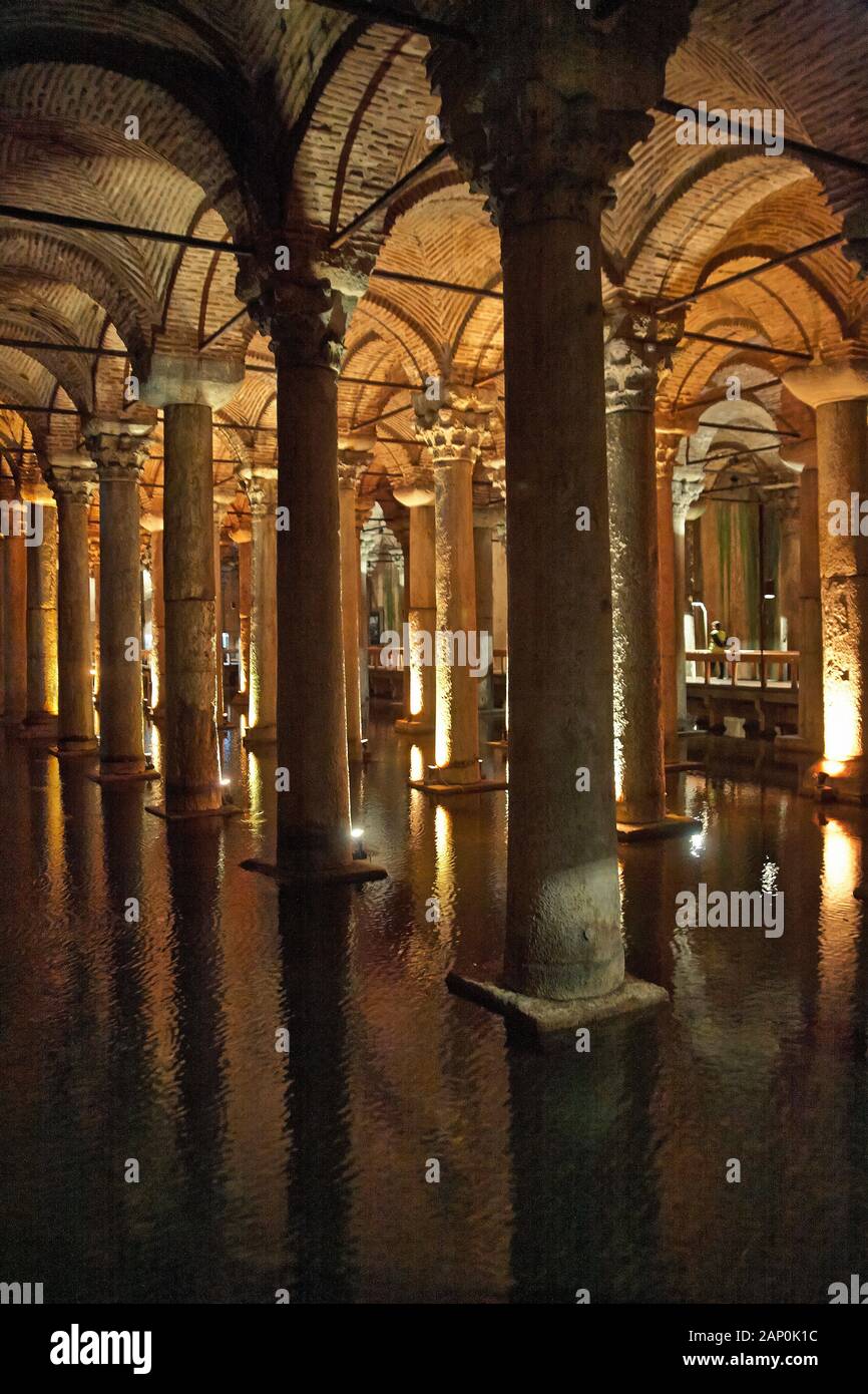 Endless rows of columns at the Basilica Cistern in Istanbul, Turkey ...
