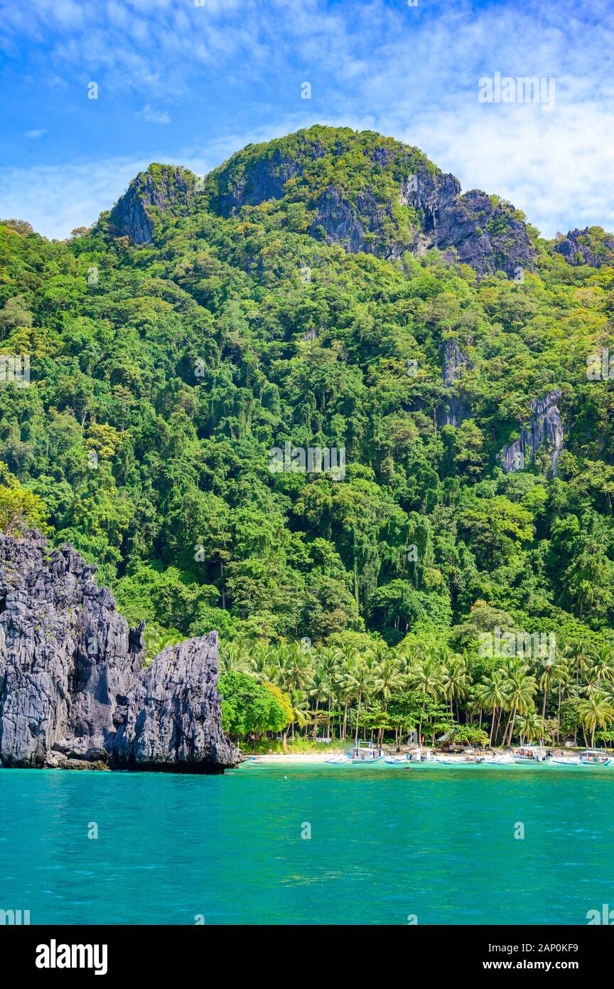 Tropical Papaya beach at paradise coast, El Nido, Palawan, Philippines ...