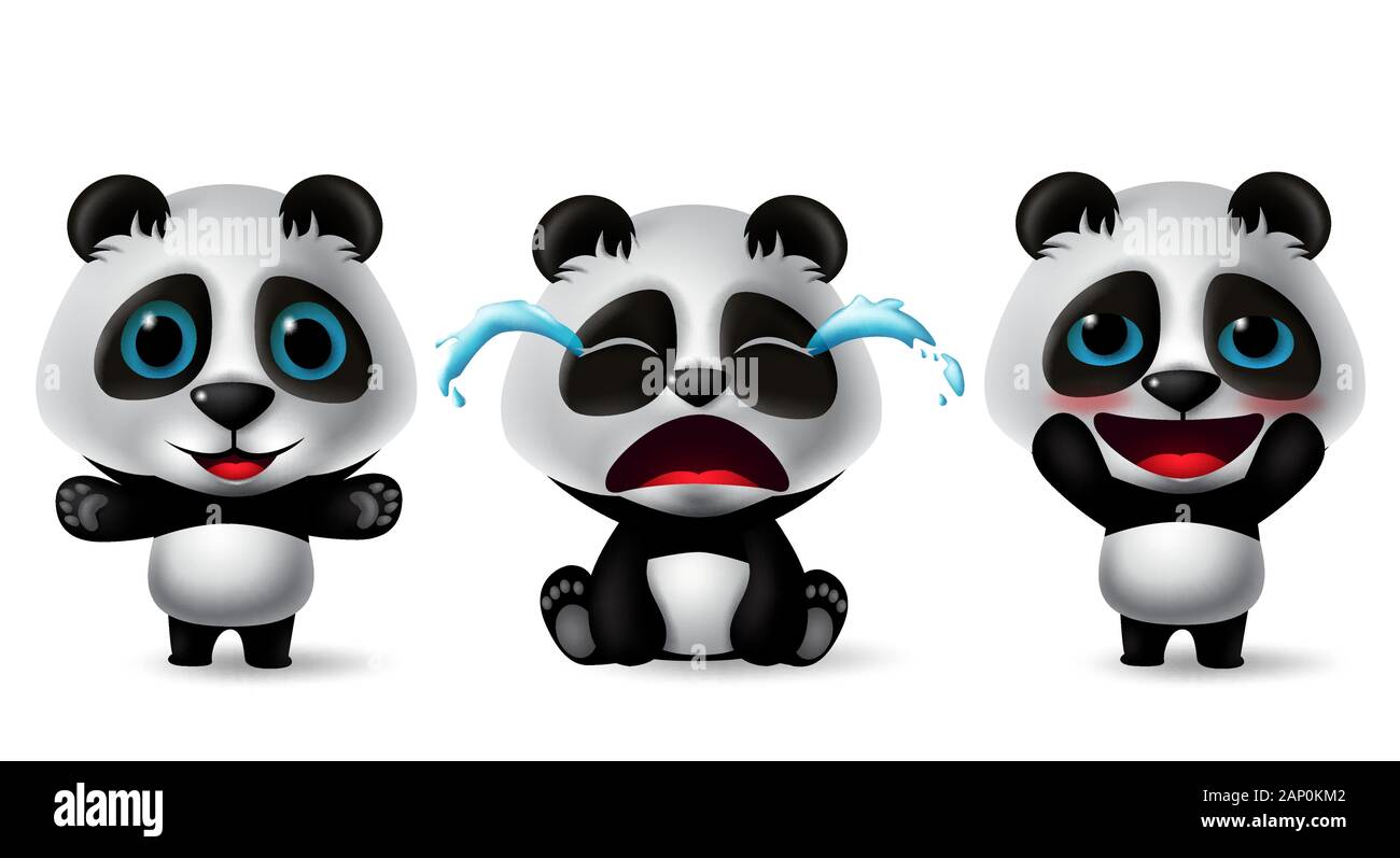 Panda Characters Vector Set Pandas Animal Character In Cute Crying 