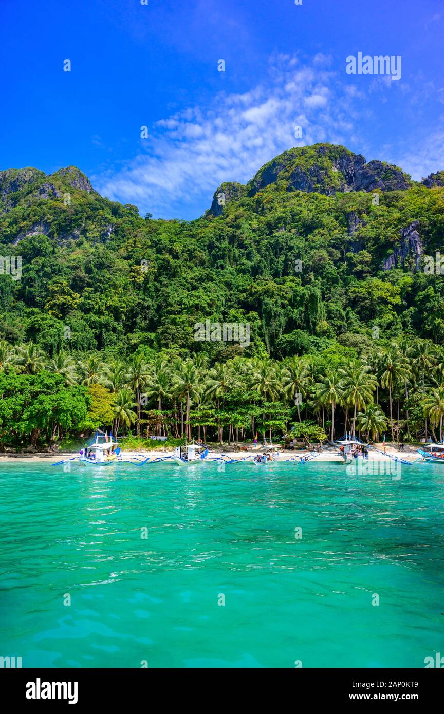 Tropical Papaya beach at paradise coast, El Nido, Palawan, Philippines ...