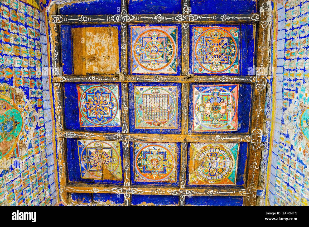 Decorative Buddhist painting on the inside of a Kani entrance gate to a ...