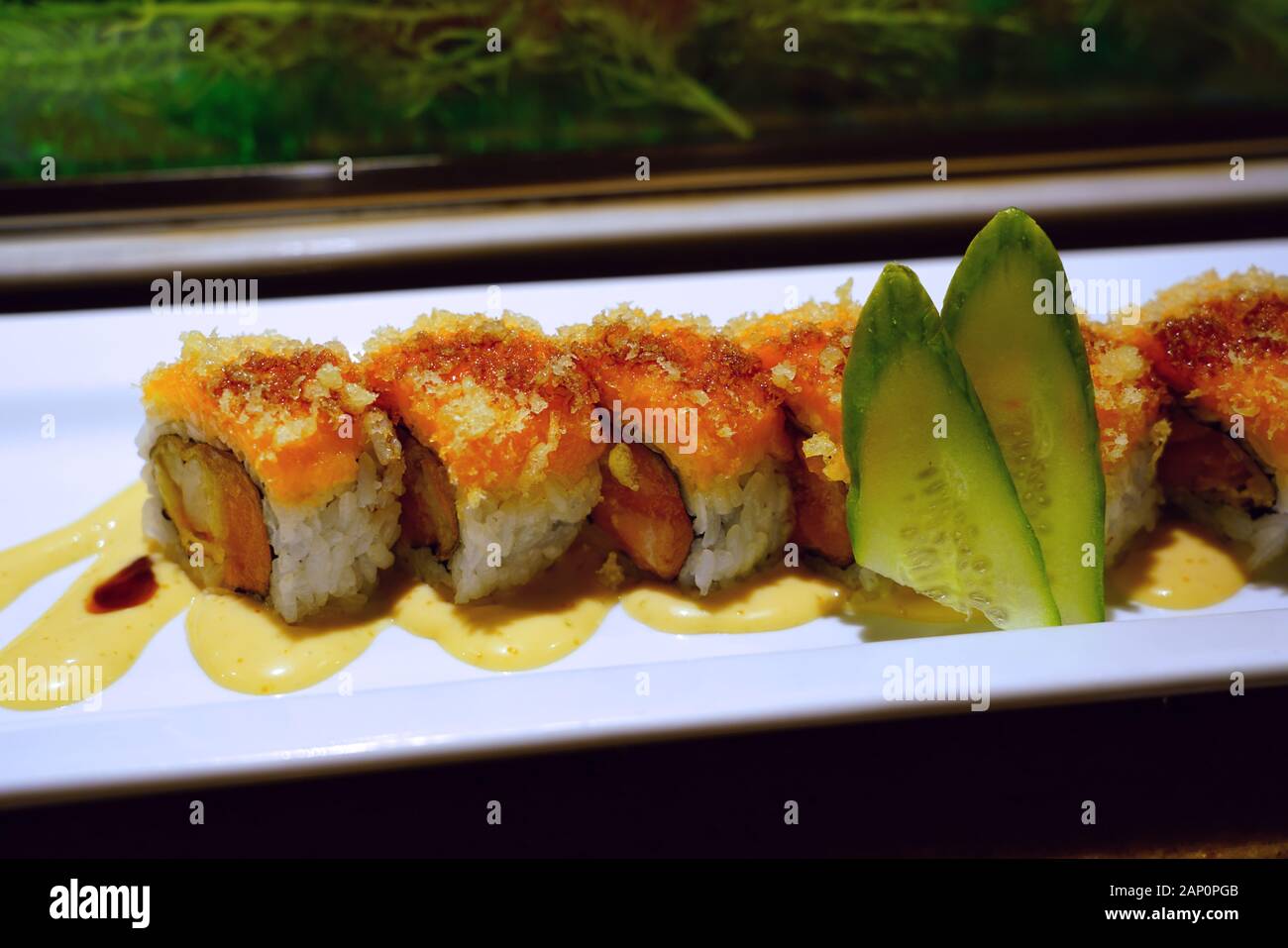 Platter of gourmet crunchy sushi maki rolls Stock Photo - Alamy