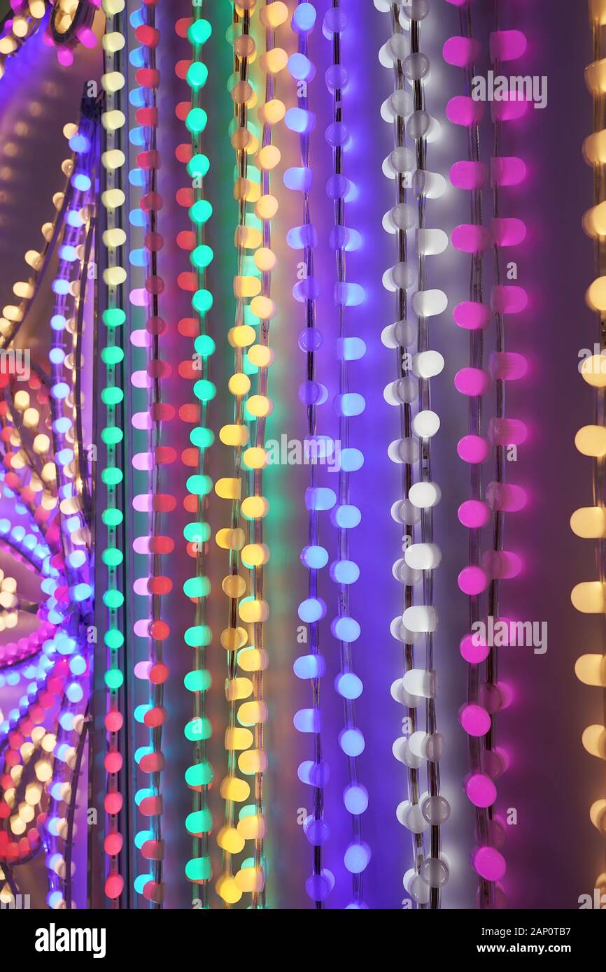 multicolored city led lights beams Stock Photo - Alamy