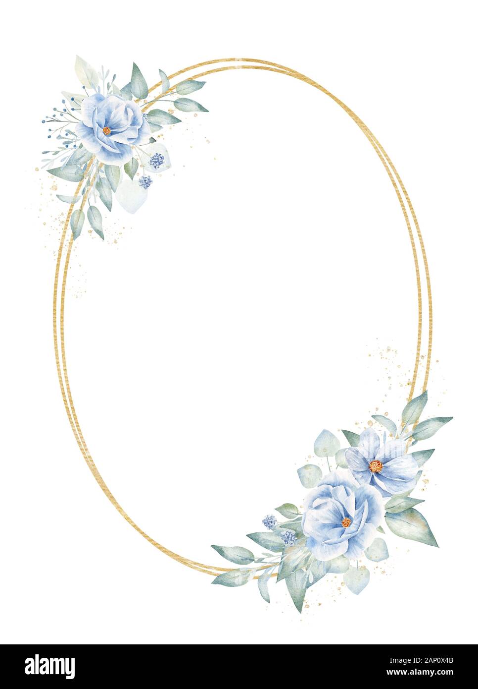Double oval frame with floral elements hand drawn raster illustration ...