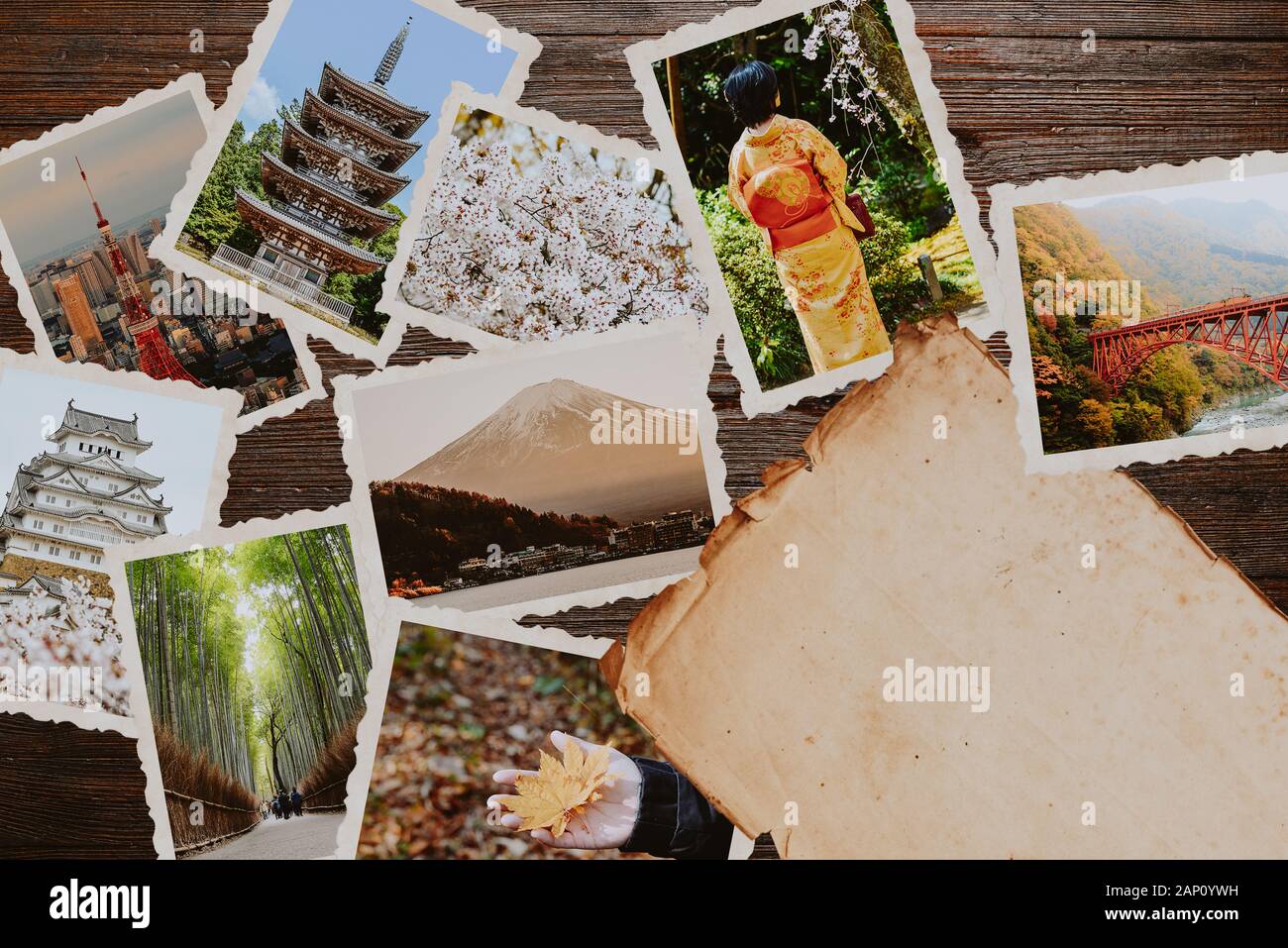Japan best landmark postcards collage. Famous travel destinations in ...