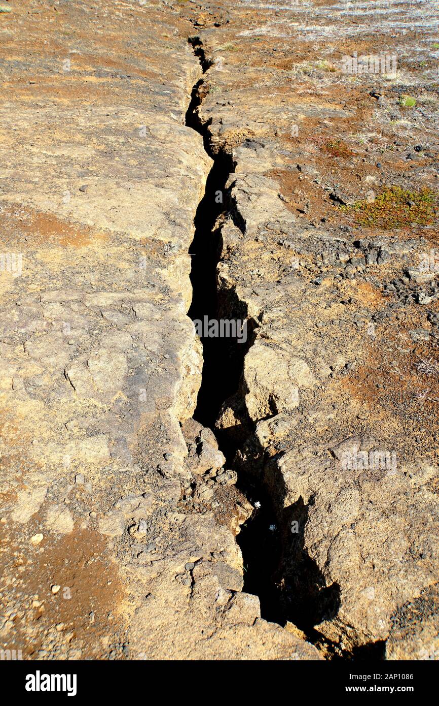 Cracks in the ground due to volcanic activities at Krafla Lava Field ...