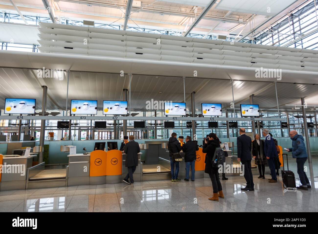 Munich, Germany – February 9, 2017: Check-in counter at Lufthansa ...