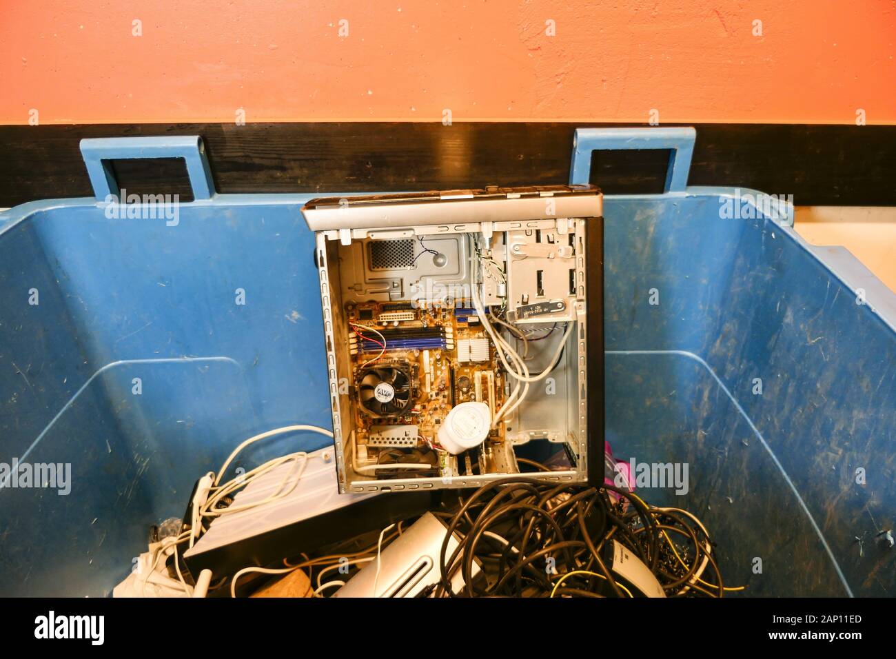 Stockholm, Sweden A garbage room bin in a coop apartment building for ...