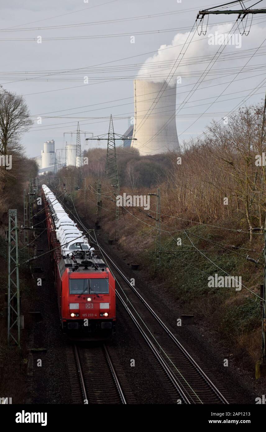 The Datteln 4 coal-fired power plant on 11.01.2020 with a railroad for ...