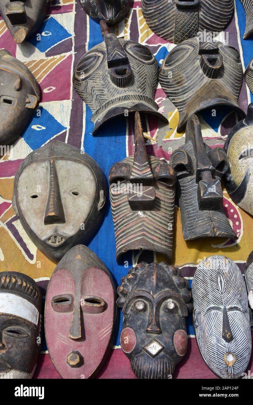 African masks are for sale at a craft market in Swakopmund, taken on 03 ...