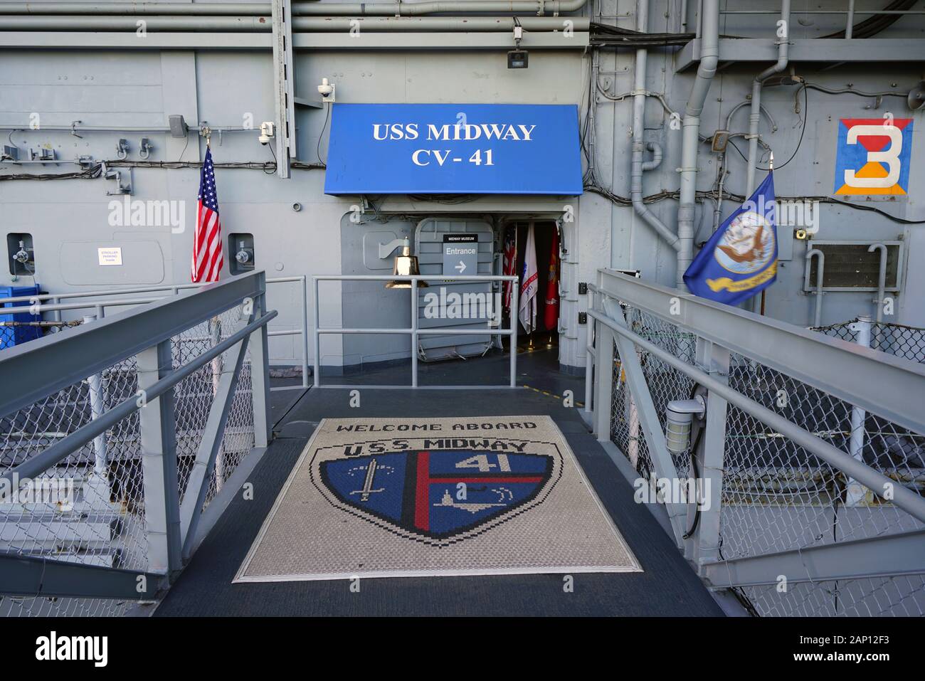 SAN DIEGO, CA -3 JAN 2020- Interior view of the USS Midway, a historic ...