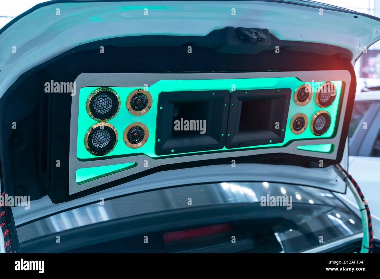 colorful lights of stereo and speakers in car Stock Photo - Alamy