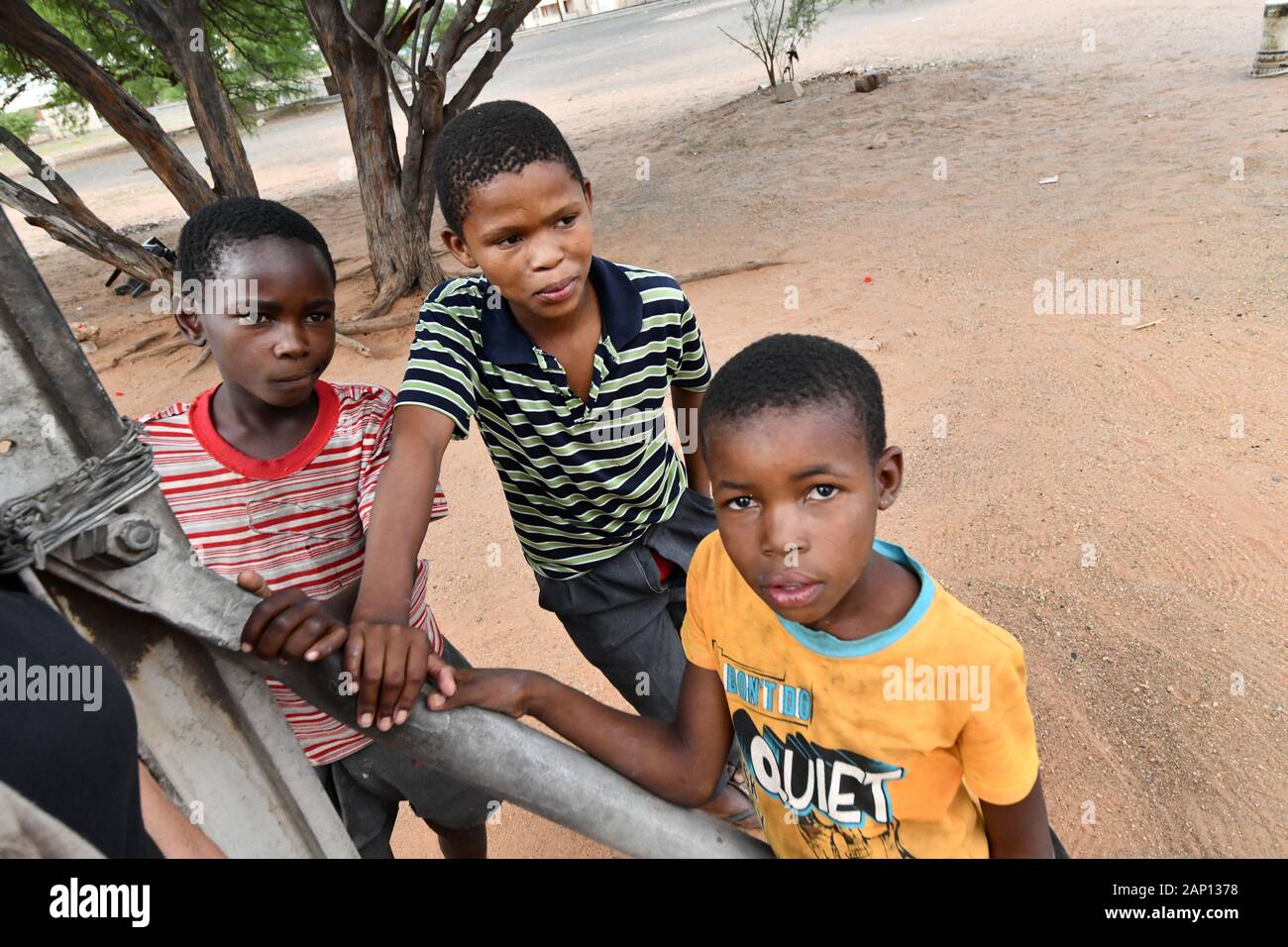 Namibian boys pose in Mariental for the photographer, taken on February ...