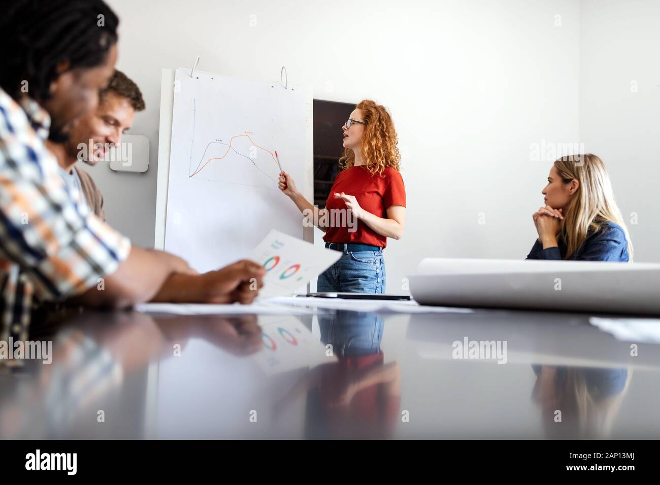 Happy creative team in office. Business, startup, design, people and ...
