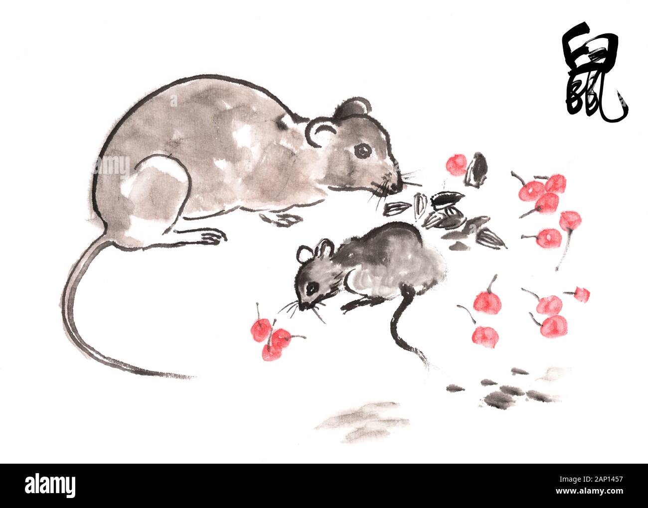 Traditional chinese painting textured rat,2020 is year of the rat ...