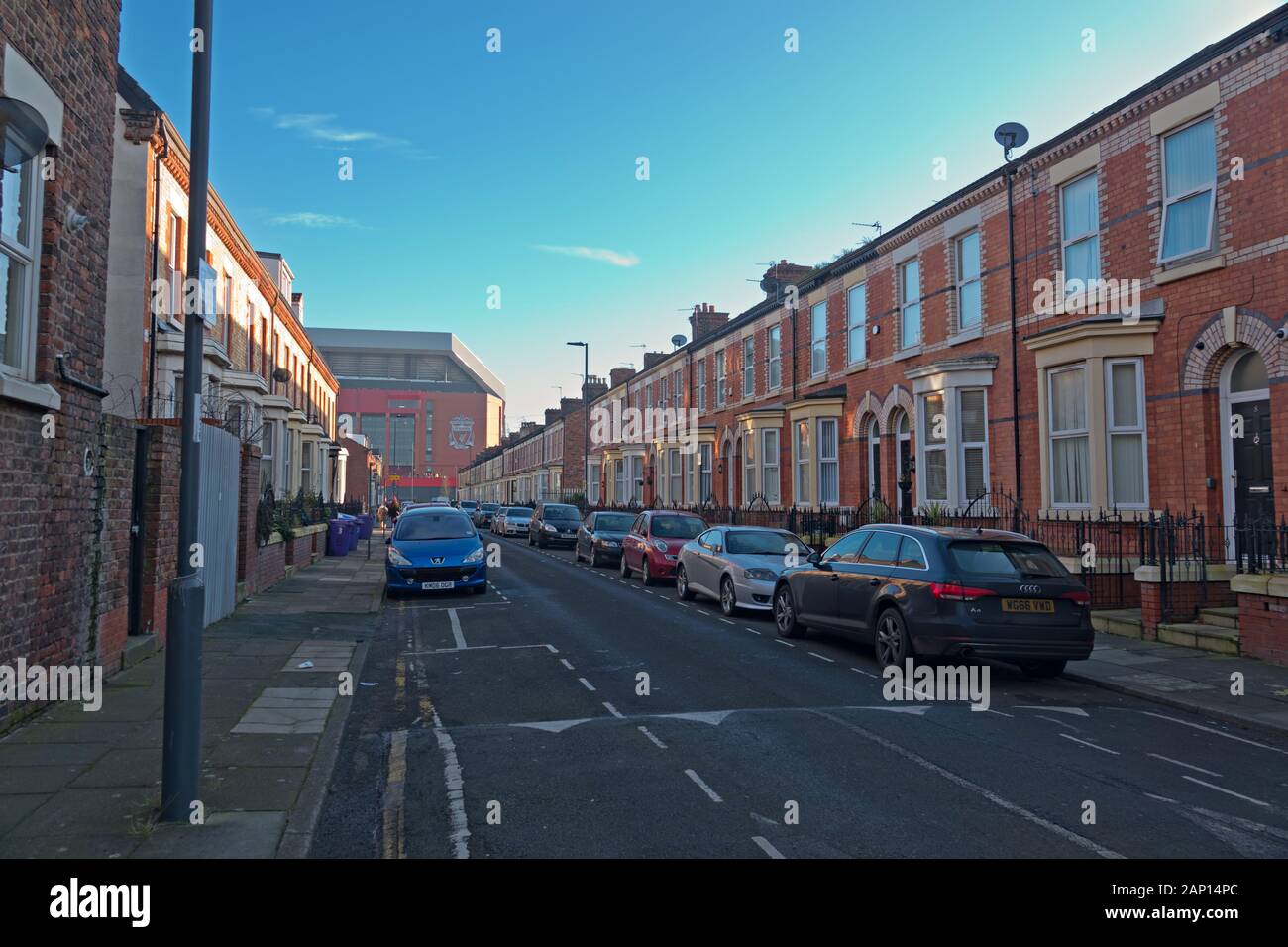 Terraced houses on a street leading to Liverpool Football Club's ...