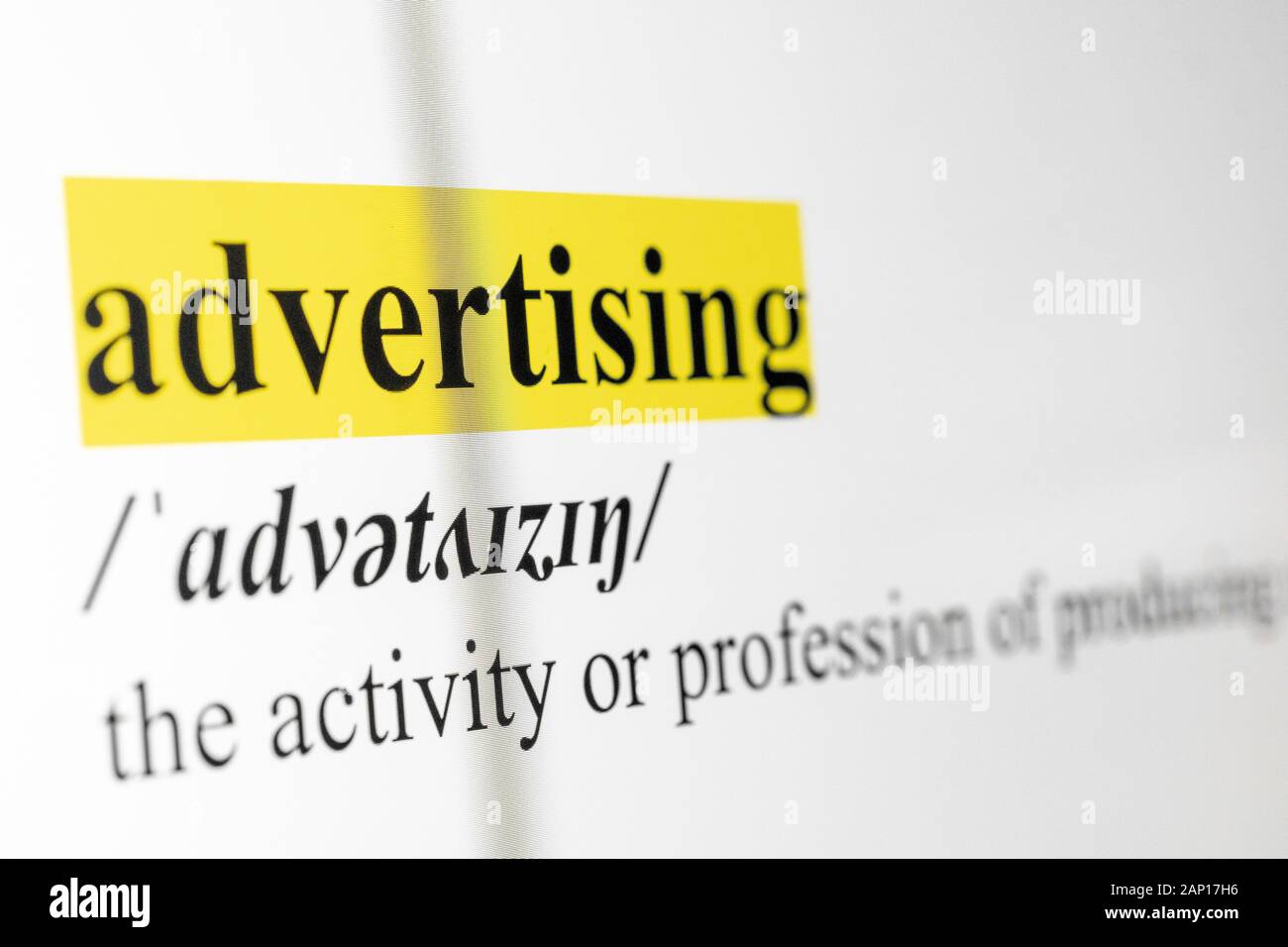 Highlighted text of "Advertising" with description and phonetic ...