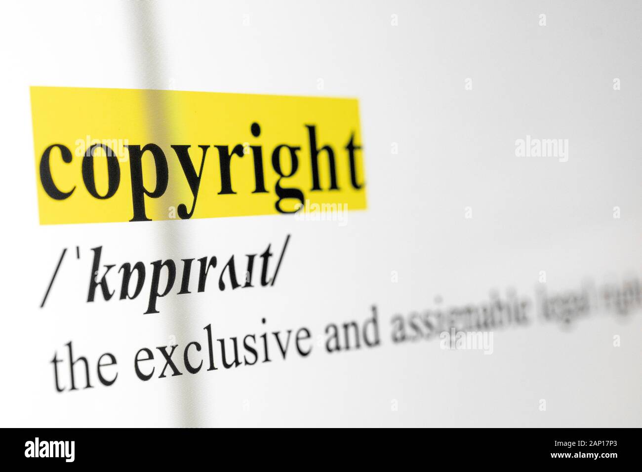 Highlighted text of "Copyright" with description and phonetic ...