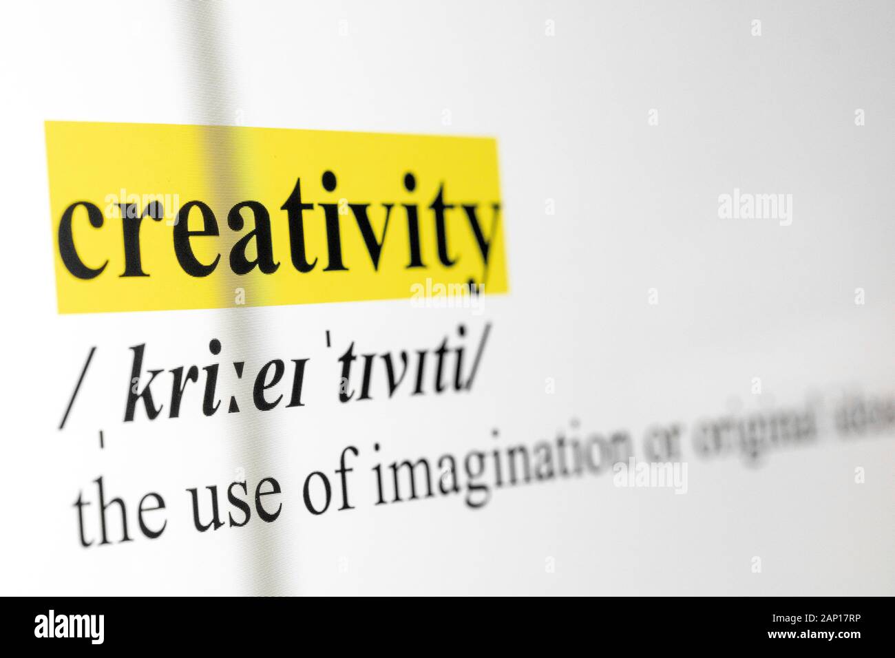 Highlighted text of "Creativity" with description and phonetic ...