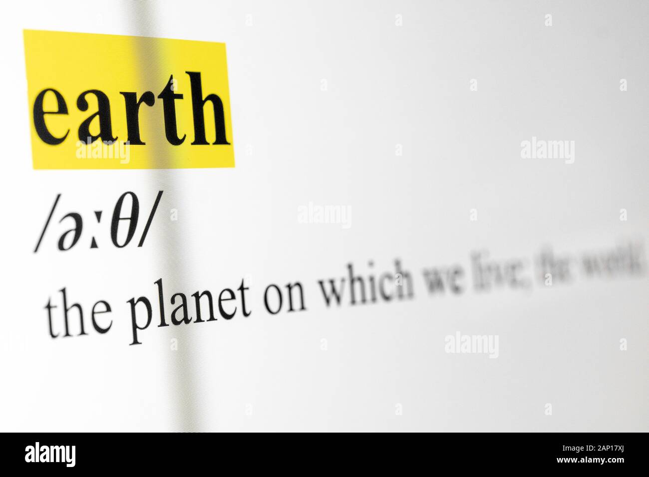 Highlighted text of "Earth" with description and phonetic respelling ...