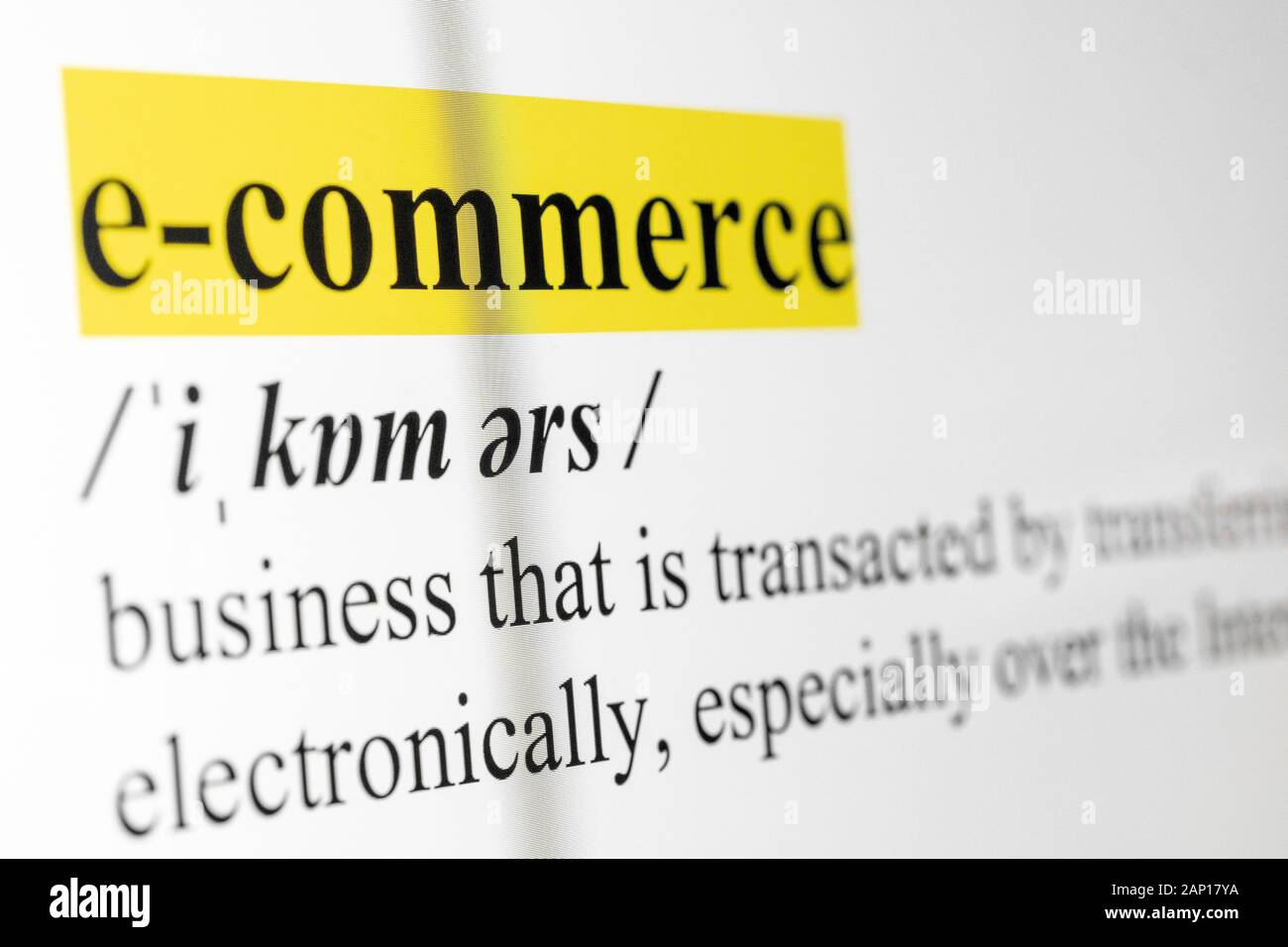 Highlighted text of "E-commerce" with description and phonetic ...