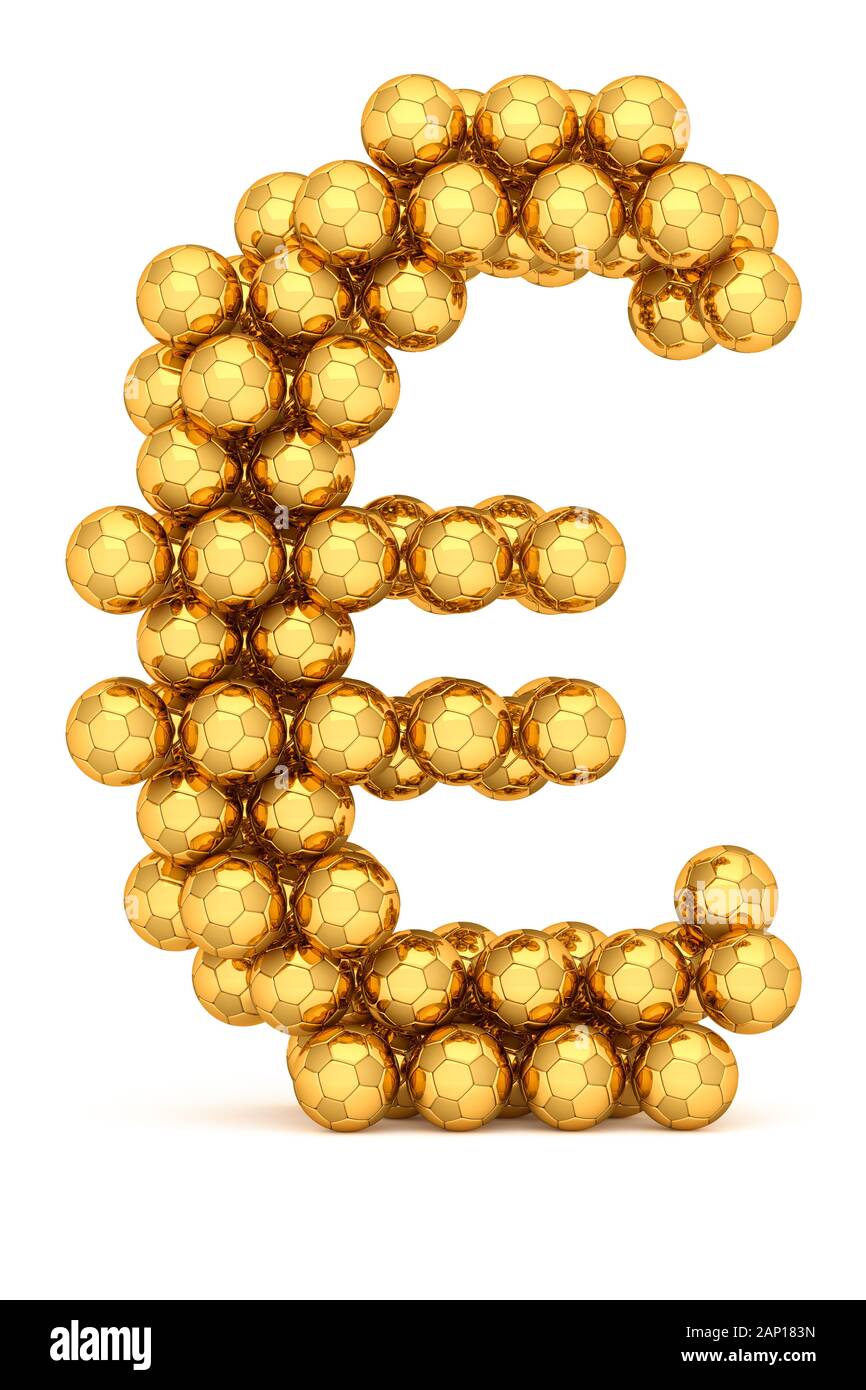 3D rendering: Golden Soccer balls forming a Euro sign. Big Business in ...