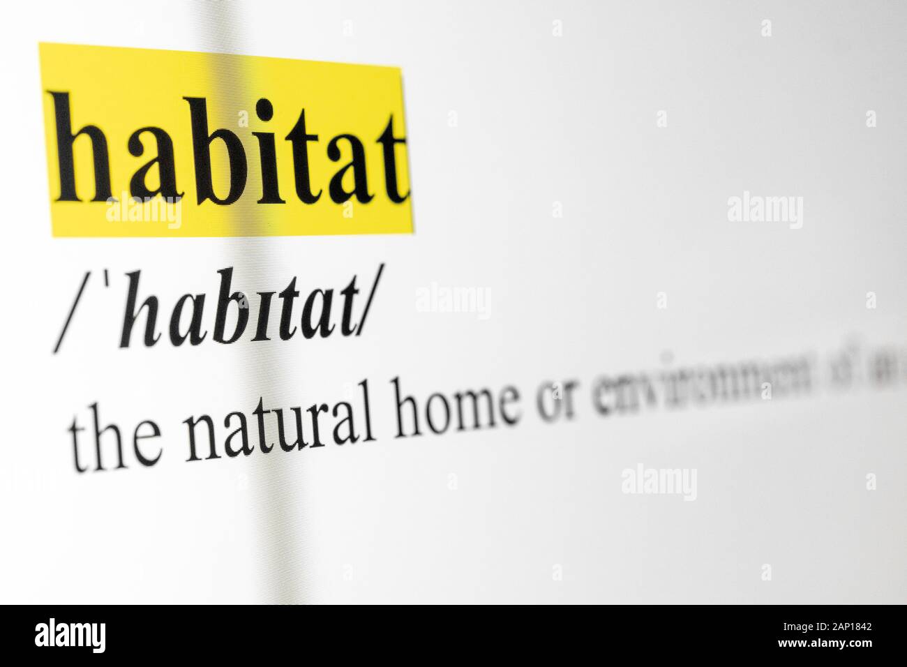 Highlighted text of "Habitat" with description and phonetic respelling ...