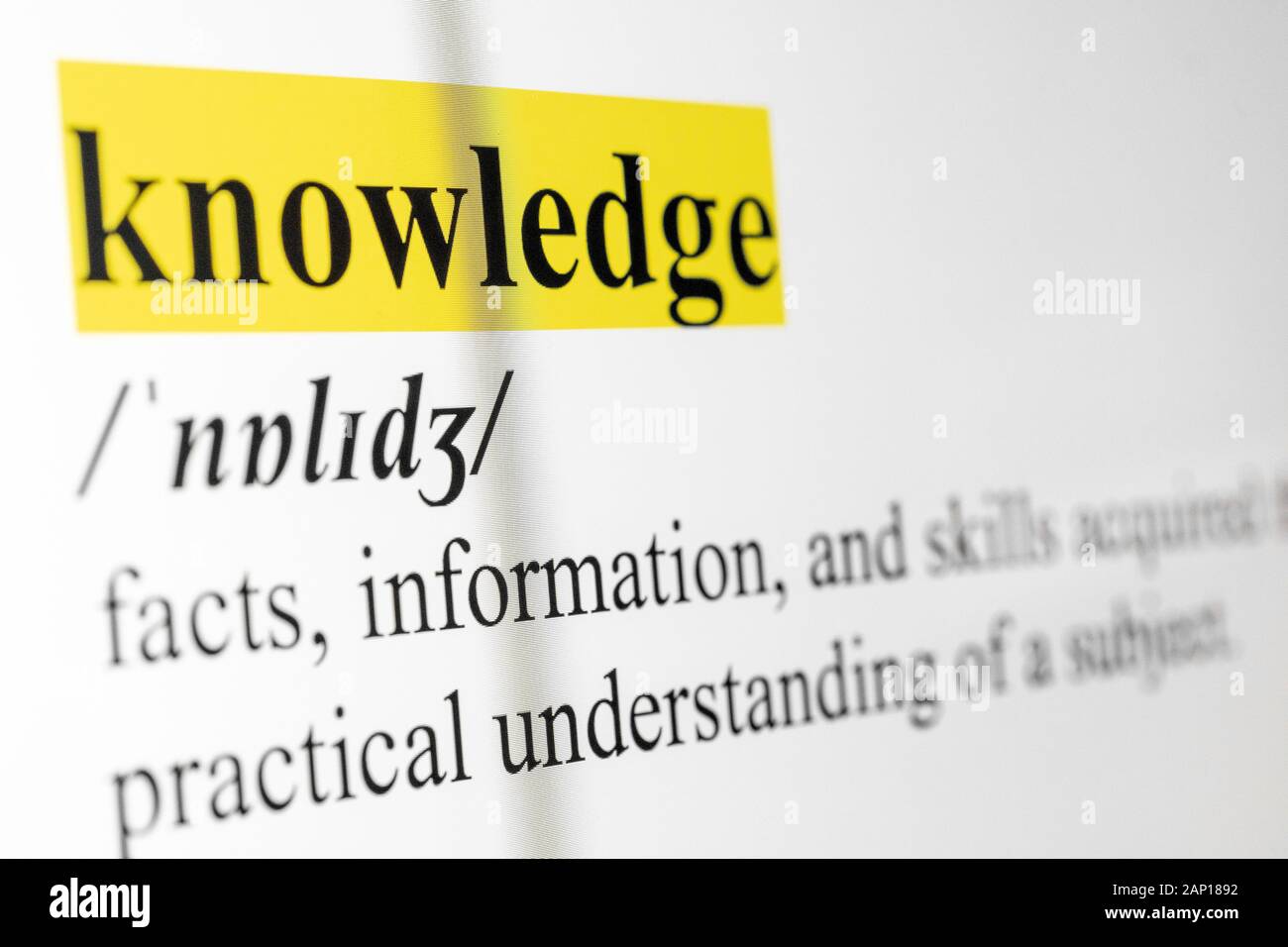 Highlighted text of "Knowledge" with description and phonetic ...