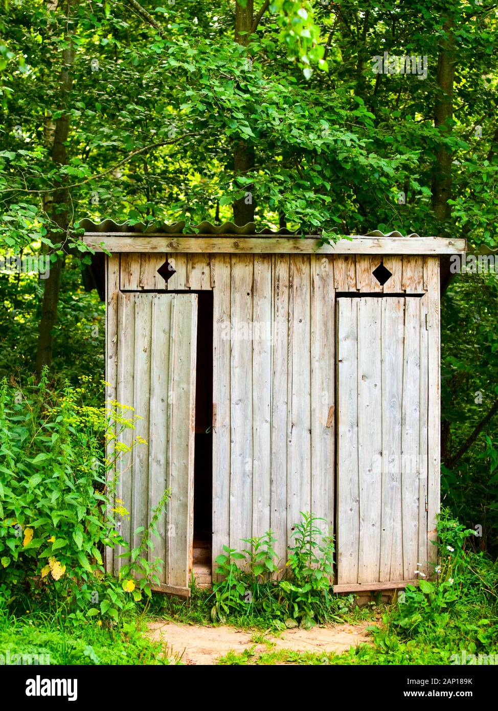 Old wooden outhouse in the forest Stock Photo - Alamy